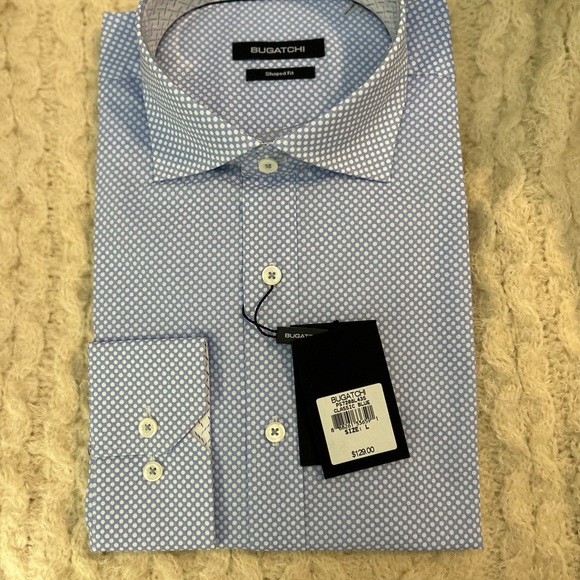 Bugatchi | Shirts | Bugatchi Mens Patterned Blue And White Dress Shirt ...